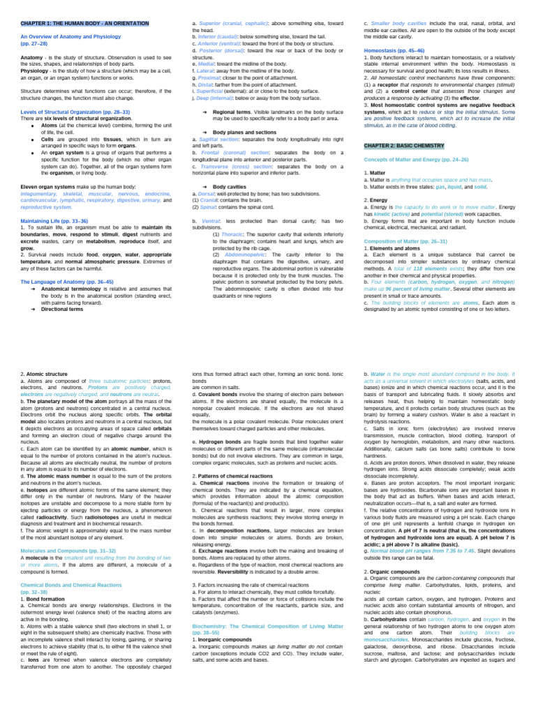 Anaphy Summary Chap 1 16 | PDF