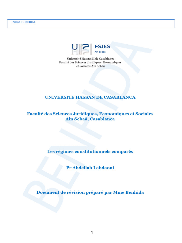 COURS REGIME CONSTITUTIONNEL COMPARE | PDF
