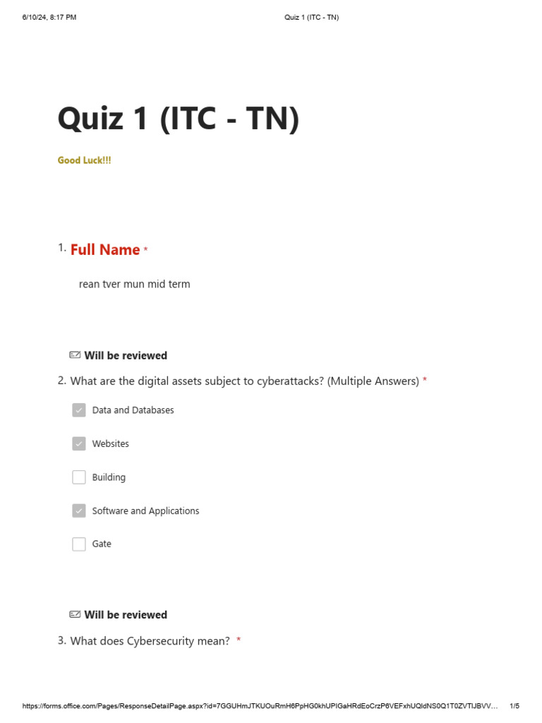 Quiz 1 (ITC - TN) | PDF