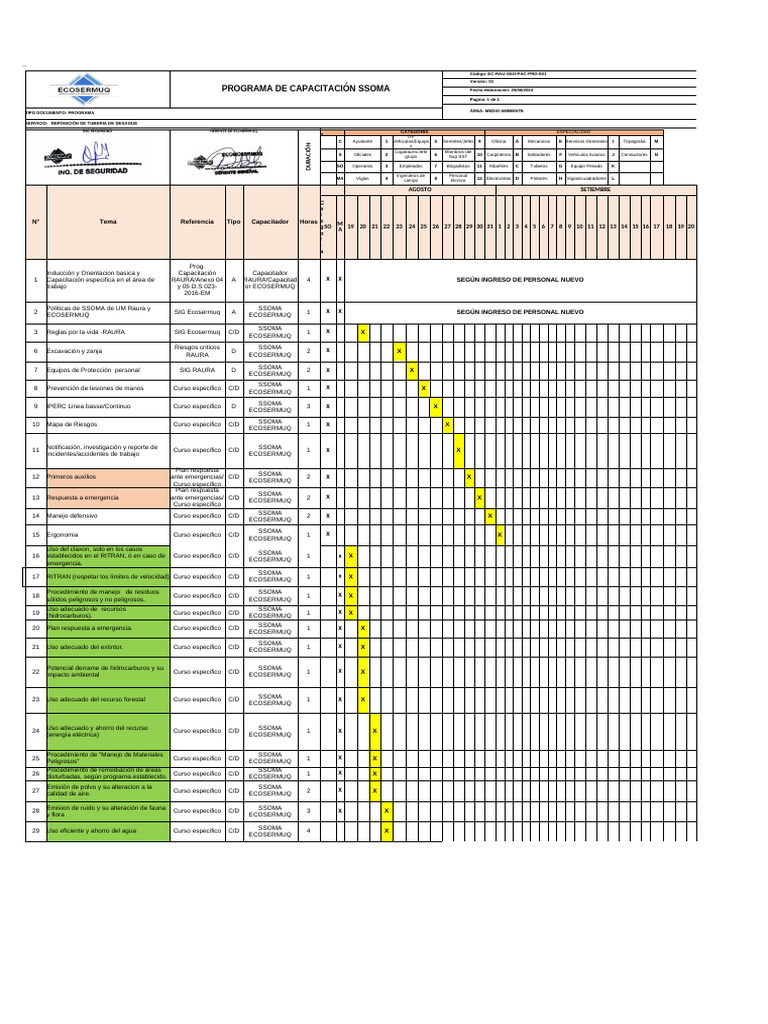 Cronograma Plan de Sso | PDF