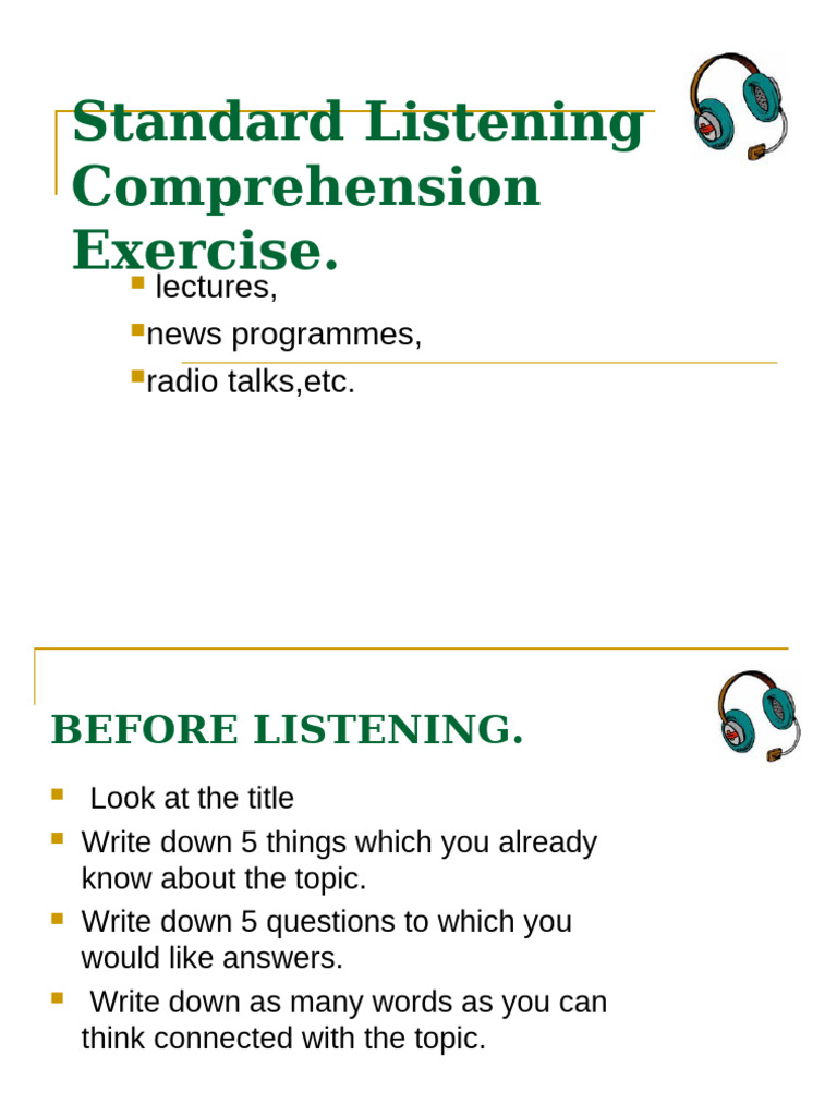 Standard Listening Comprehension Exercise (1) | PDF
