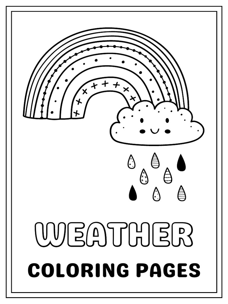 Weather Coloring Worksheet in Black White Lined Illustrative Style ...