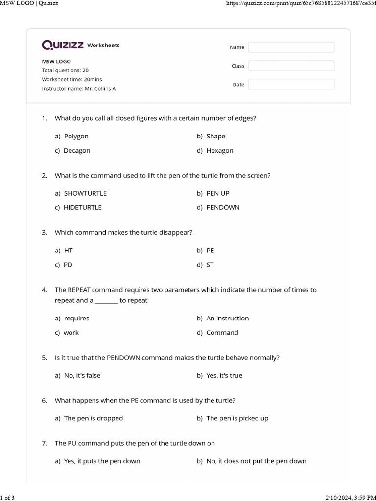 Grade 4 Computer Test Question | PDF