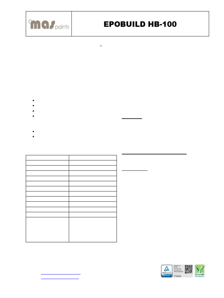 Epobuild HB 100 Datasheet | PDF