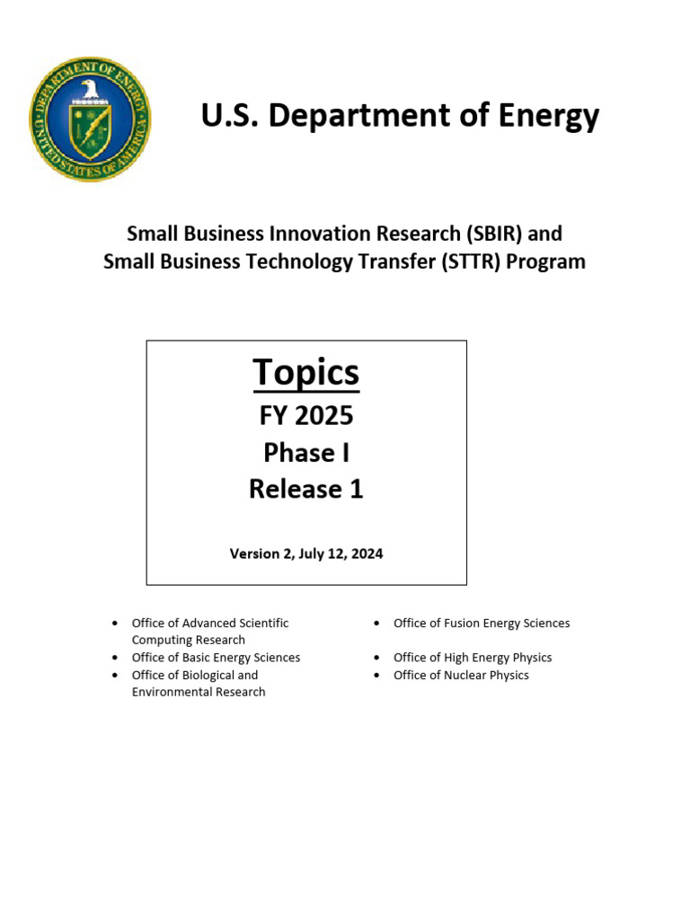 FY25 Phase I Release 1 Topics07122024V2 | PDF