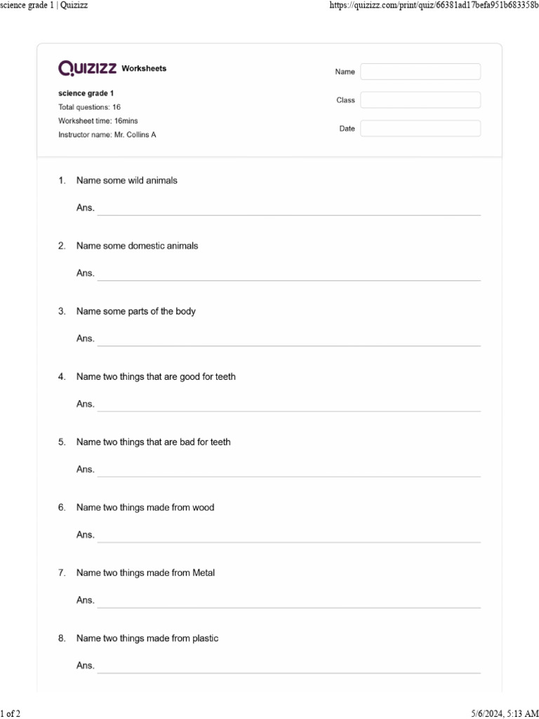 Grade 1 Science | PDF