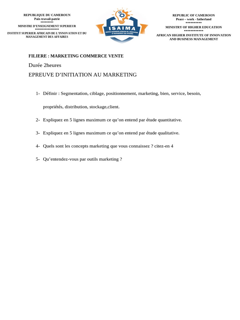 EPREUVE de Outils Marketing MCV | PDF