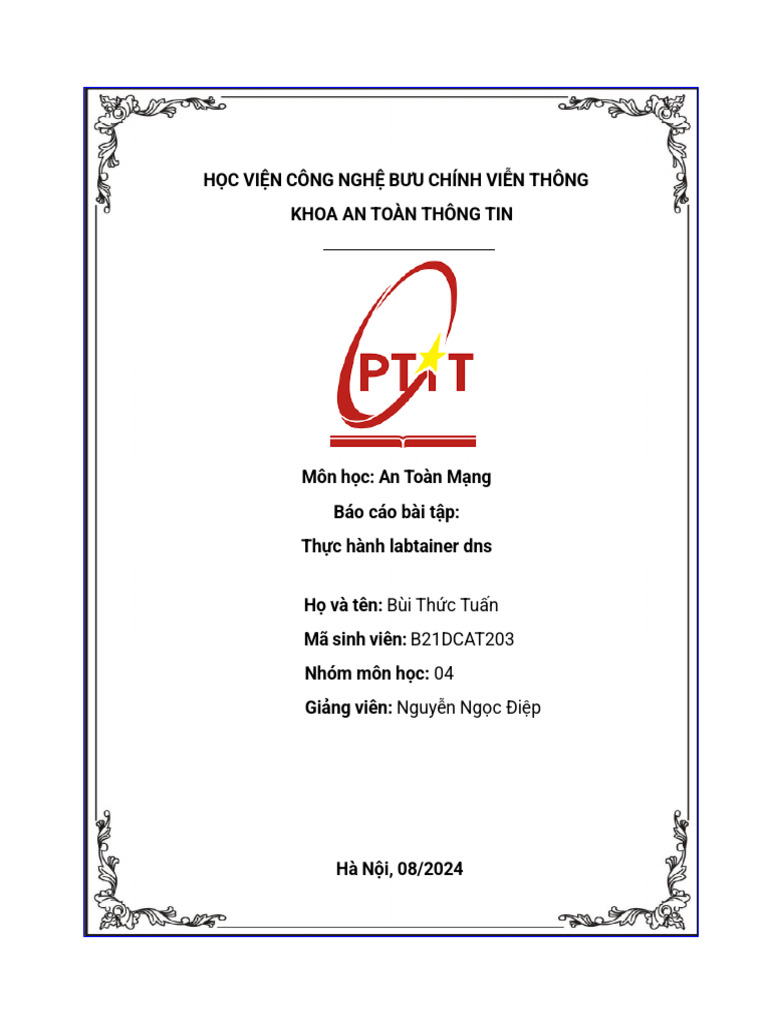 Bùi Thức Tuấn - B21DCAT203 - Bài Tập Thực Hành Labtainer DNS | PDF