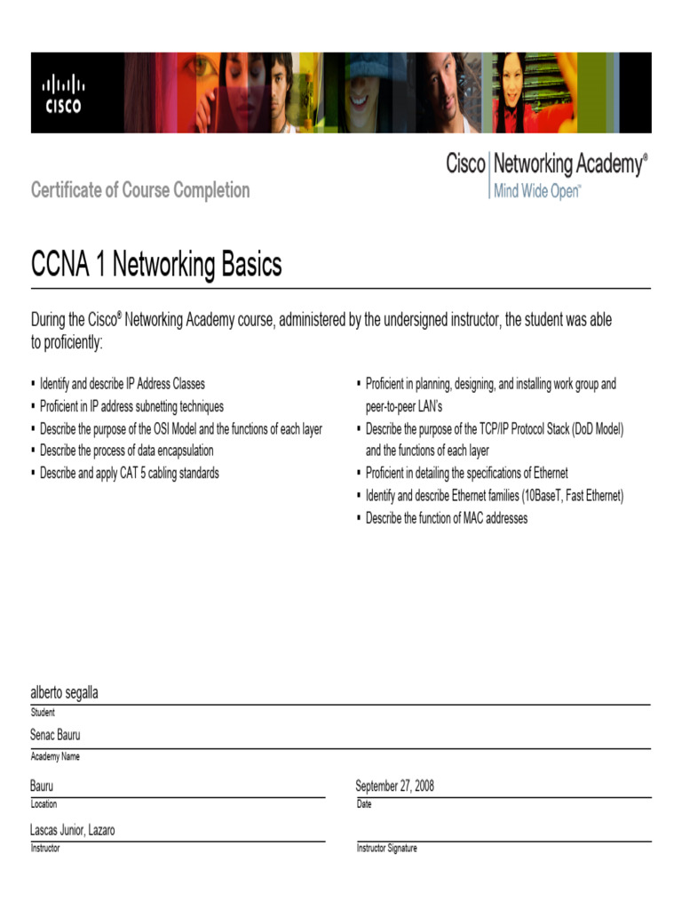 Certificado Cisco - Senac - Ccna 1 | PDF