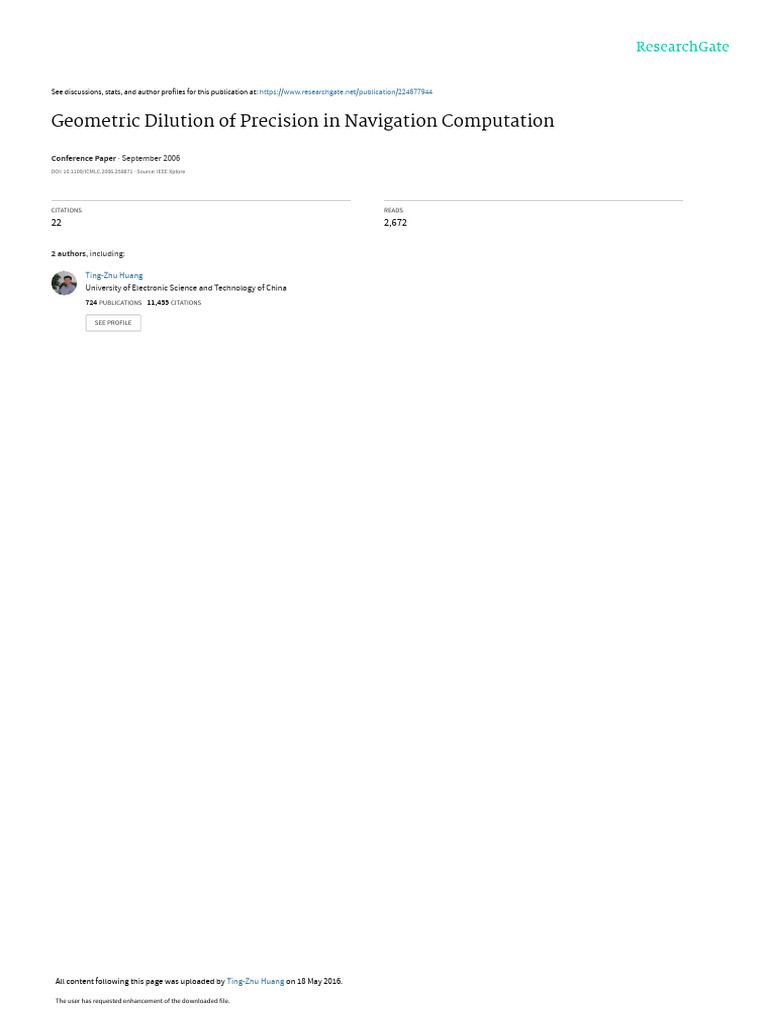 Geometric Dilution of Precision in Navigation Computation | PDF