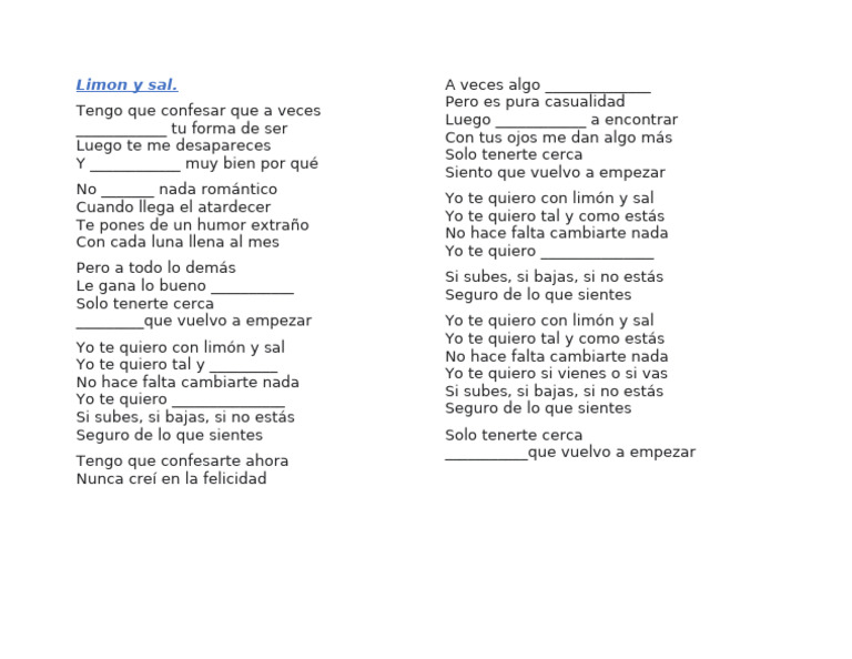 Limon y sal letra para rellenar | PDF