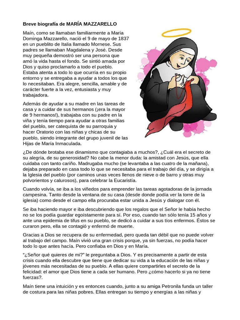 Biografía de Madre Mazzarello | PDF