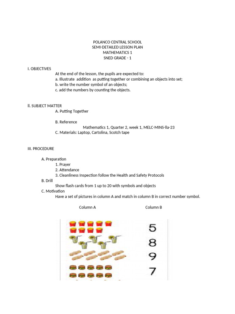 Lesson Plan Grade 1 Math | PDF