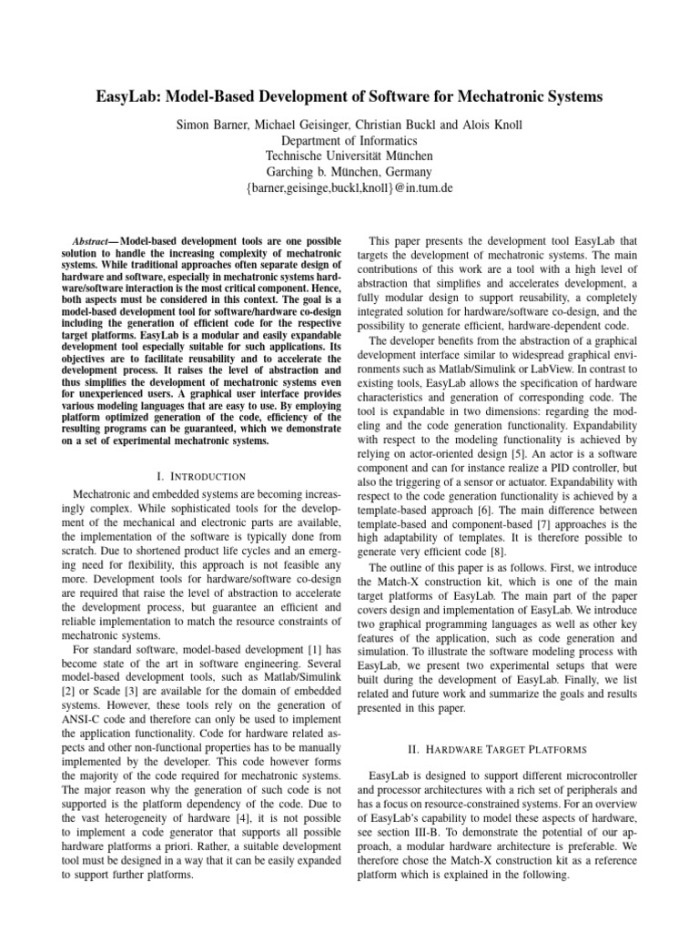 Easylab: Model-Based Development of Software For Mechatronic Systems | PDF