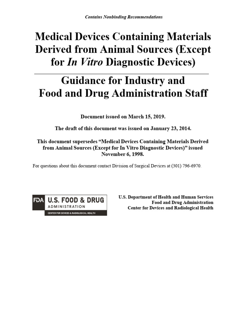 FDA - Materials Derived From Animal Sources Guidance | PDF