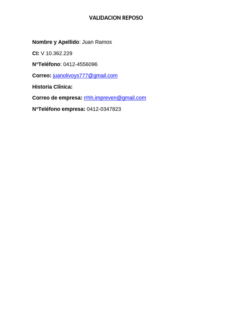 Validar Reposo | PDF