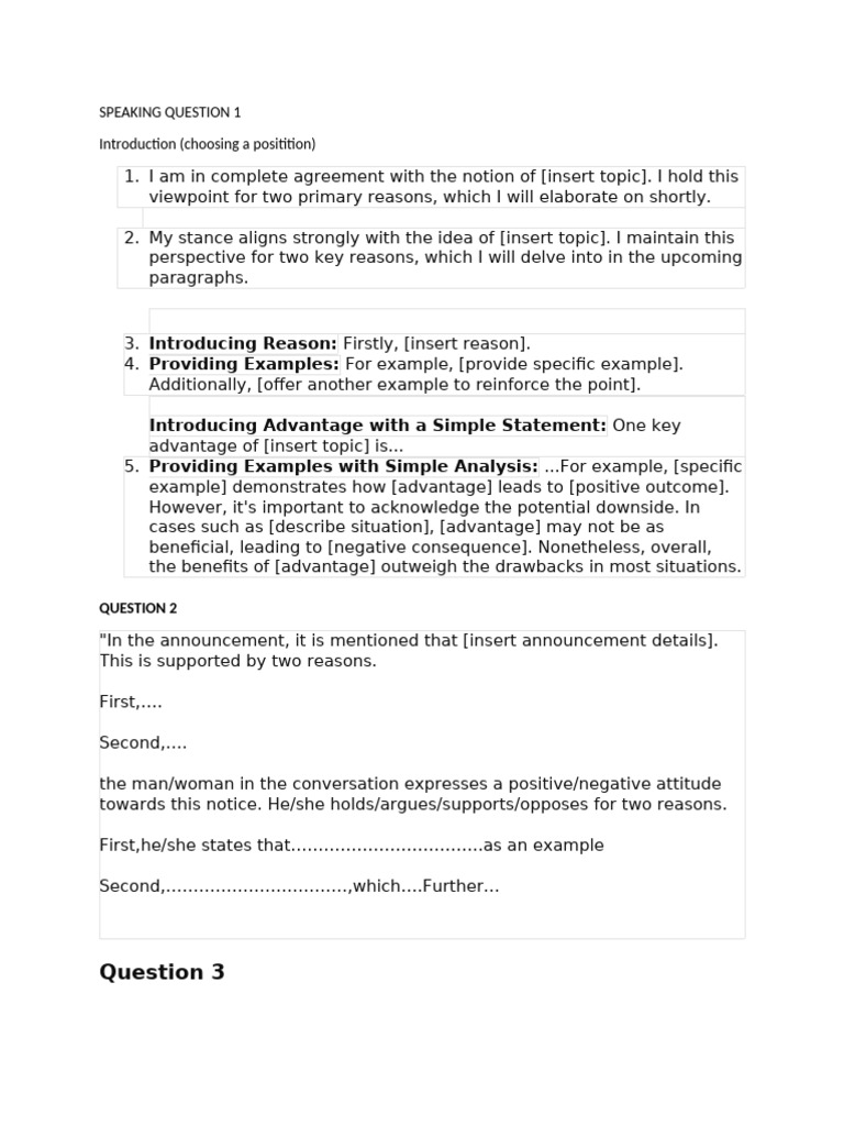 MY SPEAKING TEMPLATES TOEFL | PDF