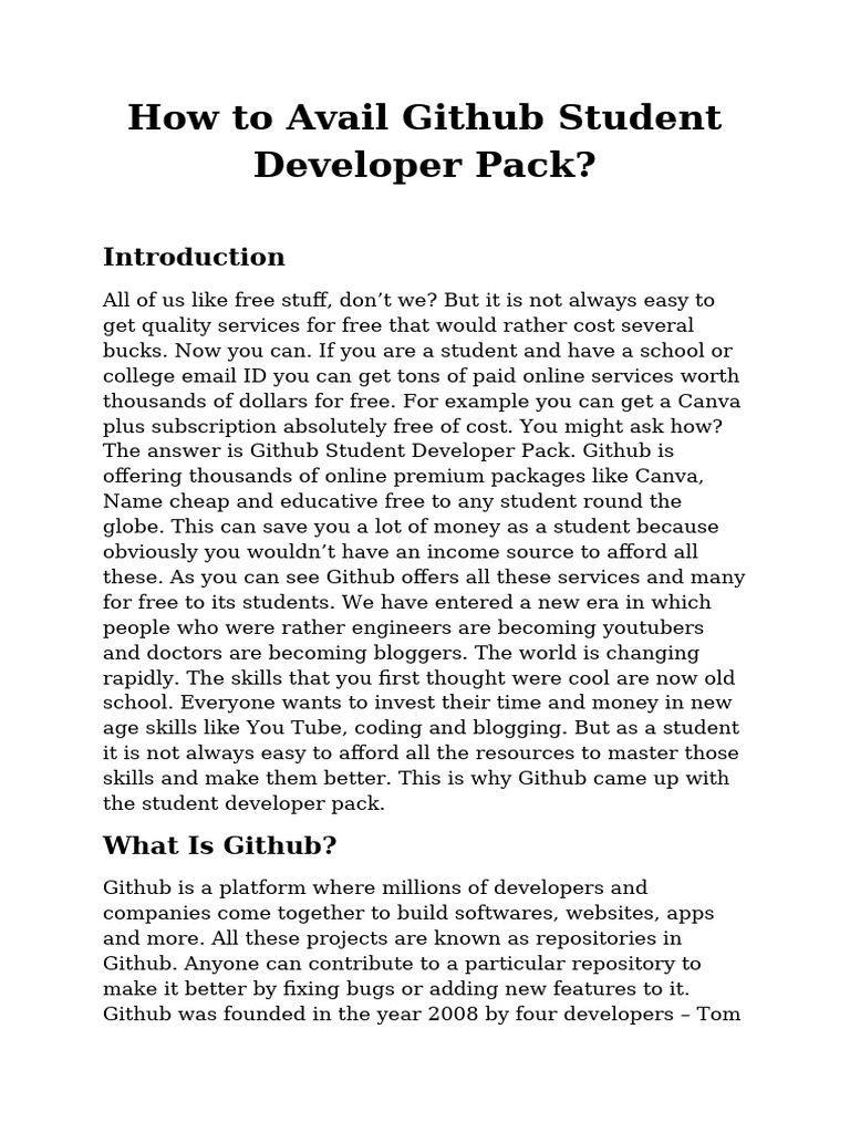 How To Avail Github Student Developer Pack - BP7 | PDF