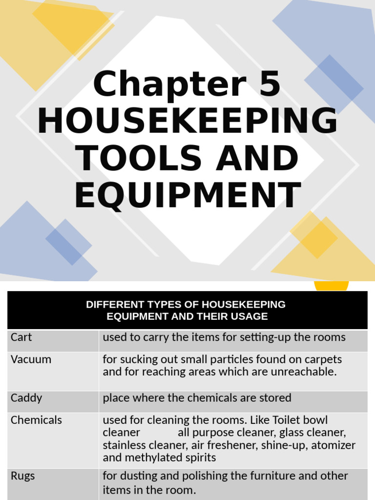 CHAPTER V Housekeeping Tools and Equipment | PDF