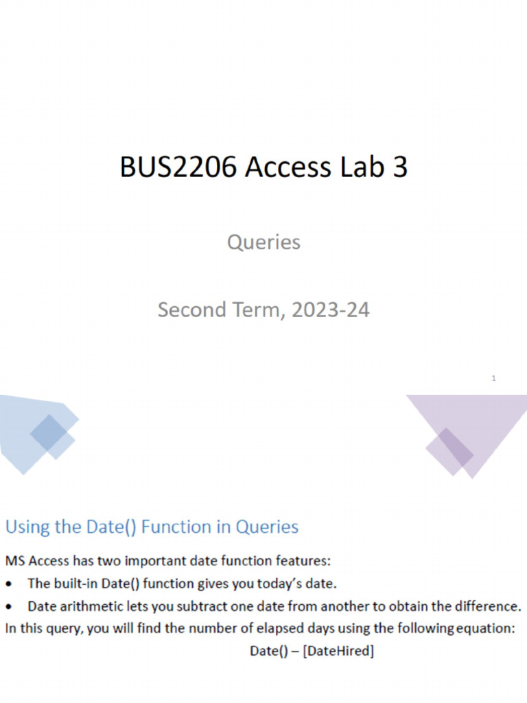 03 Access Lab 3 Queries Pic | PDF