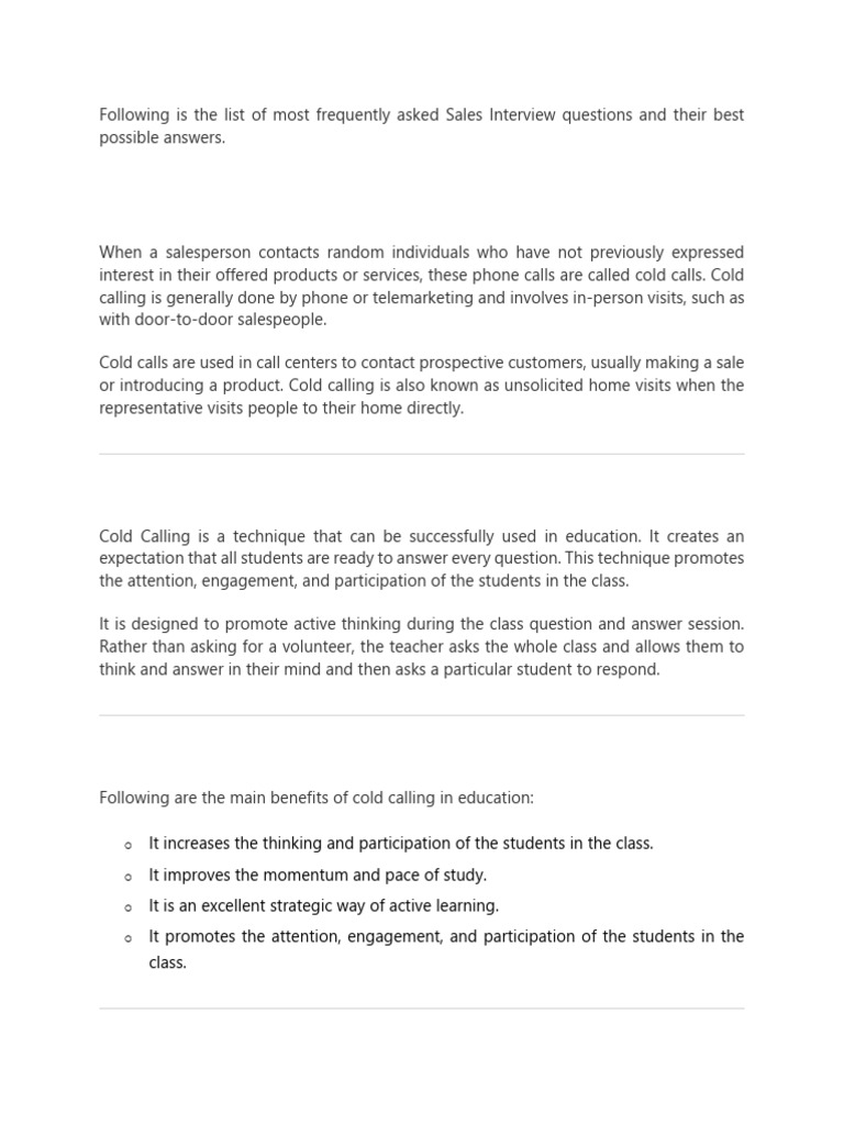Sales & Marketing Interview Questions | PDF | Sales | Career & Growth