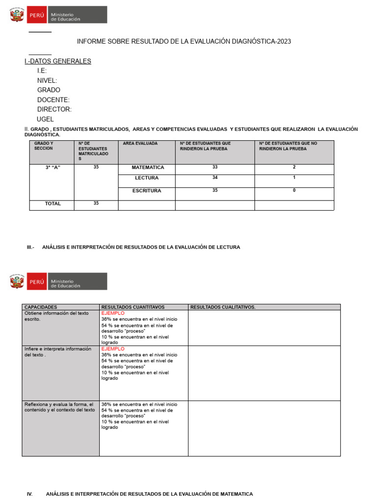 3° INFORME DE LA EVALUACIÓN DIAGNOSTICA_2023.docx | PDF