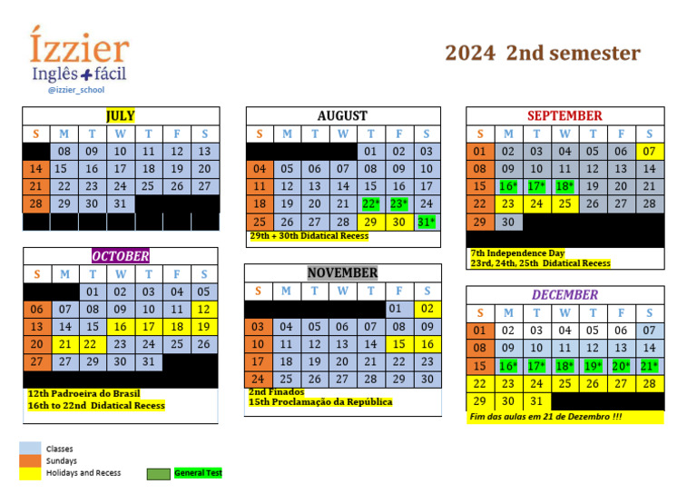CALENDARIO 2024 - Second 2nd Semester | PDF