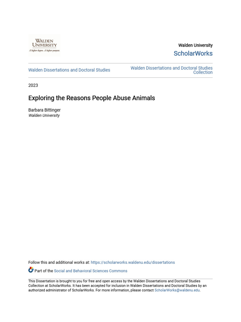 Exploring The Reasons People Abuse Animals, Barbara Bittinger | PDF