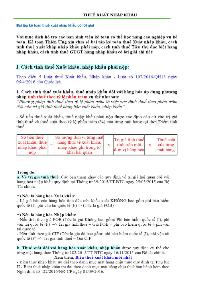 TỔNG HỢP BTAP CÔNG THỨC THUẾ | PDF