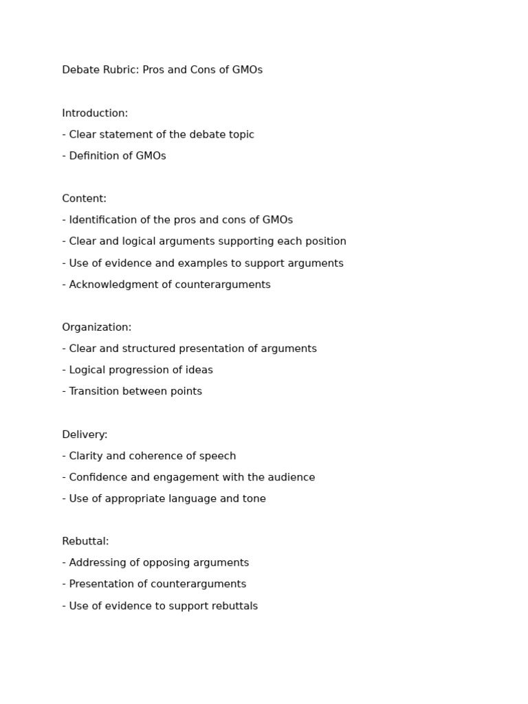 Debate Rubrics | PDF