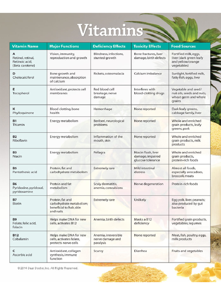 Vitamins Chart | PDF