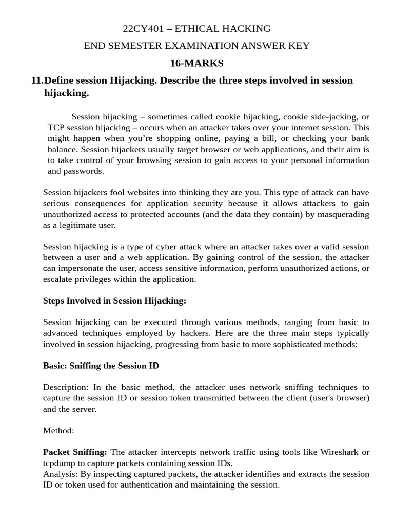 22cy401 - Ethical Hacking Answer-Key 16marks | PDF