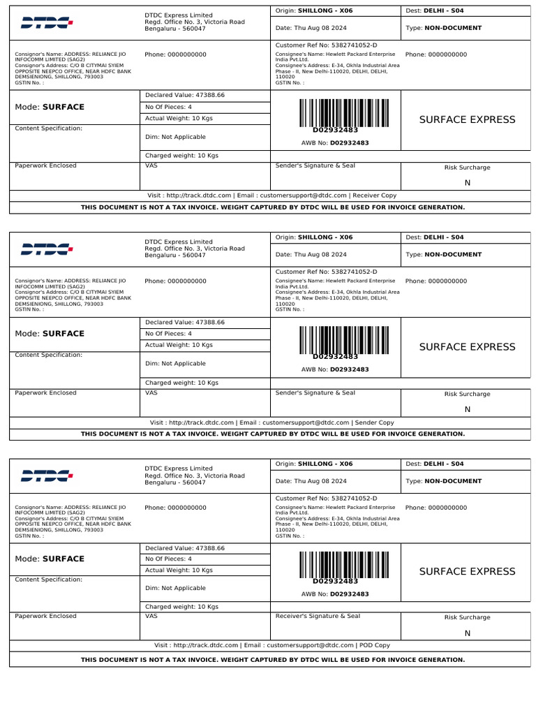 Shiping Label POD D02932483 | PDF