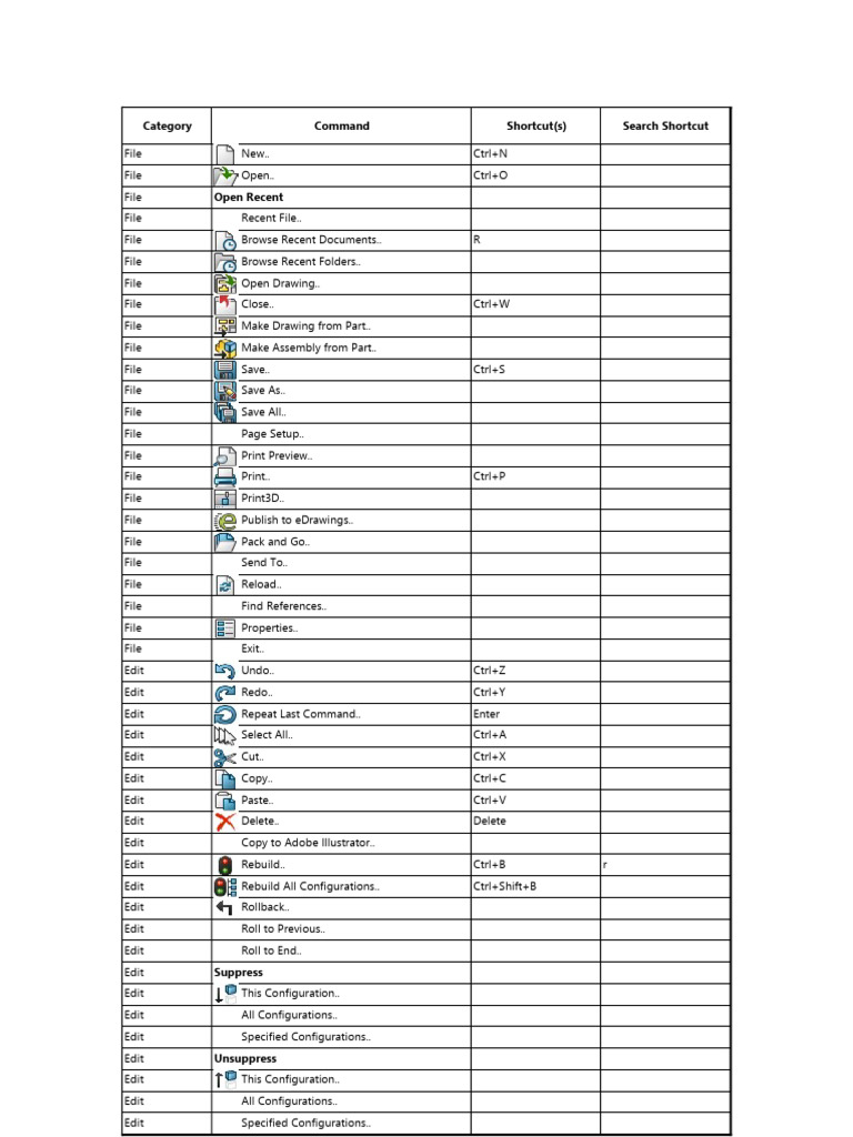 SOLIDWORKS 2023-Key Command List | PDF