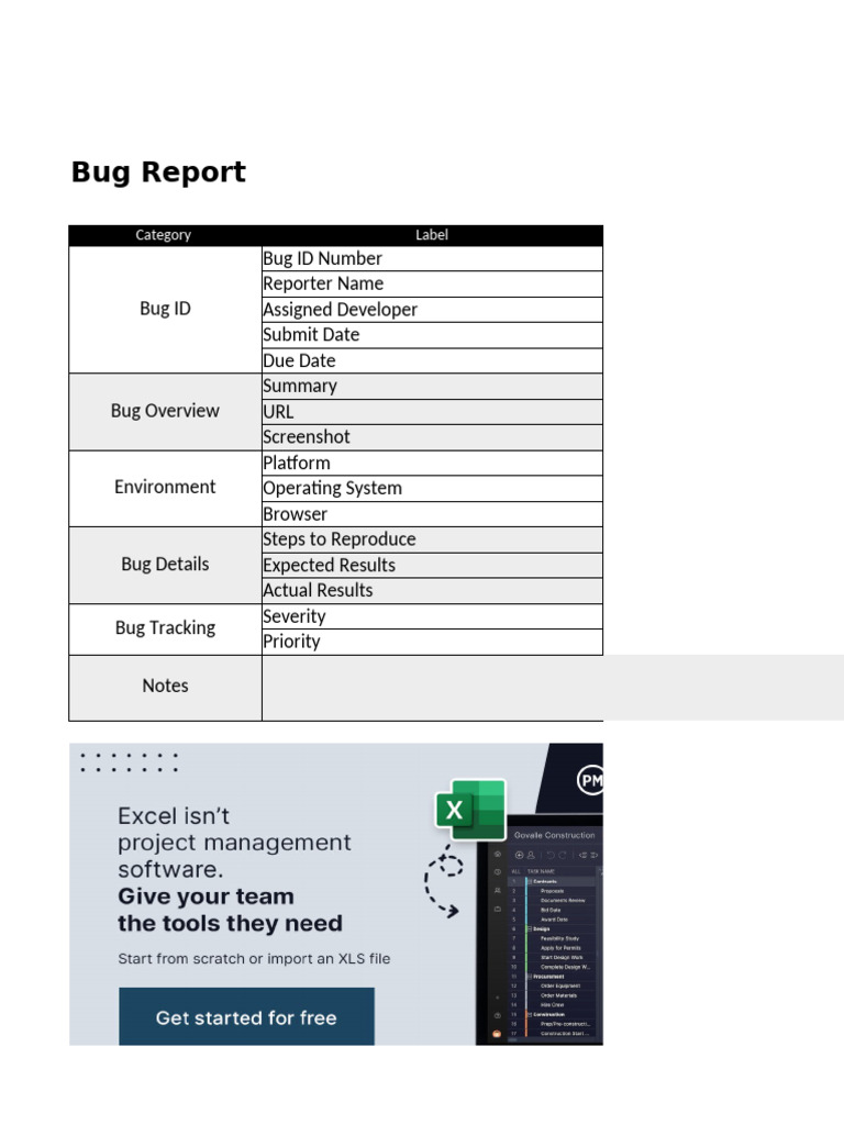 Bug Report Template Excel ProjectManager WLNK-FD | PDF | Games ...