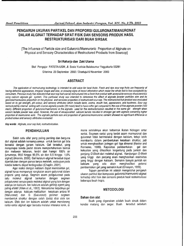 Pengaruh Ukuran Partikel, Jurnal Tekhnologi Dan Industri Pangan, Vol ...