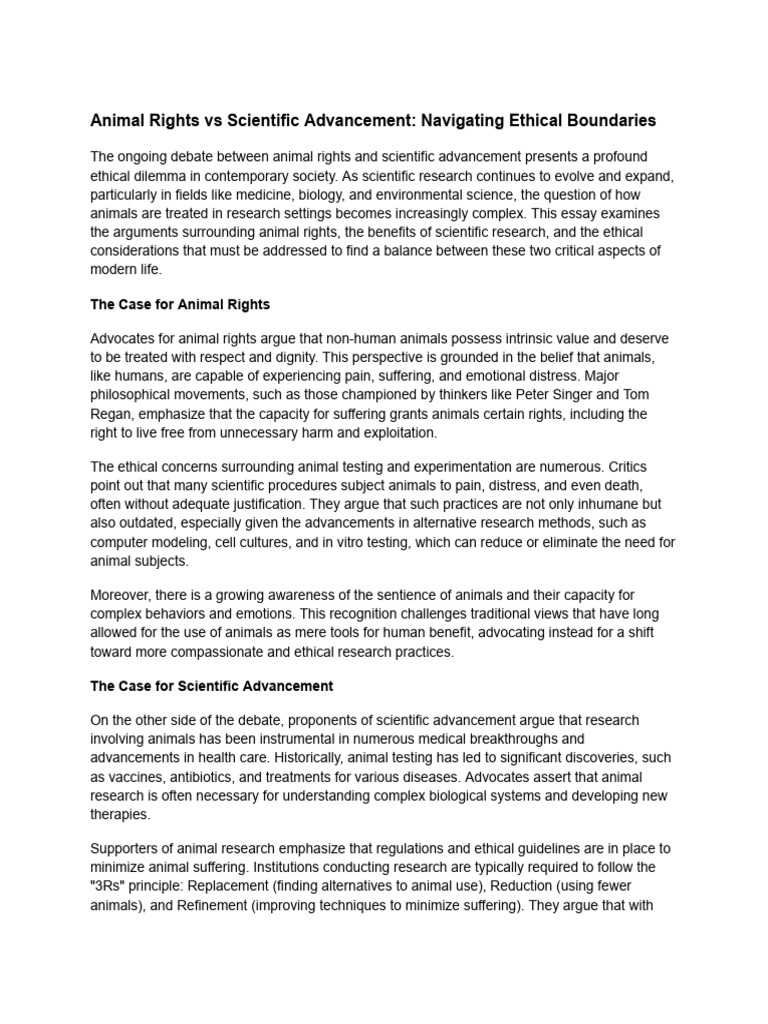 Animal Rights Vs Scientific Advancement | PDF