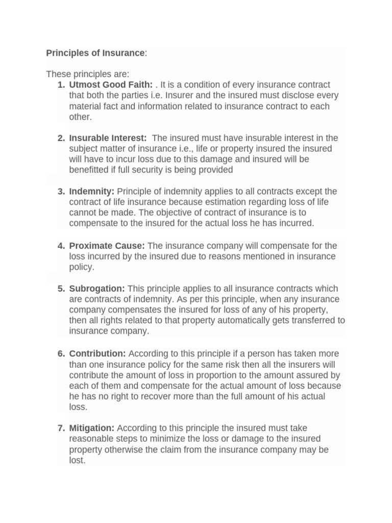 Principle of Insurance | PDF