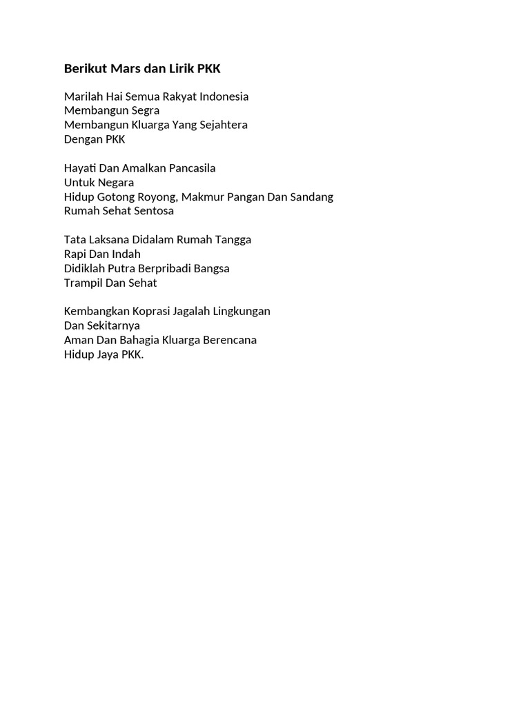 Berikut Mars Dan Lirik PKK | PDF