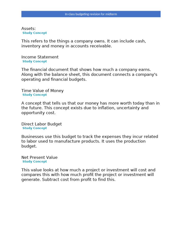 Budgeting Concepts Revision For Midterm 2 | PDF