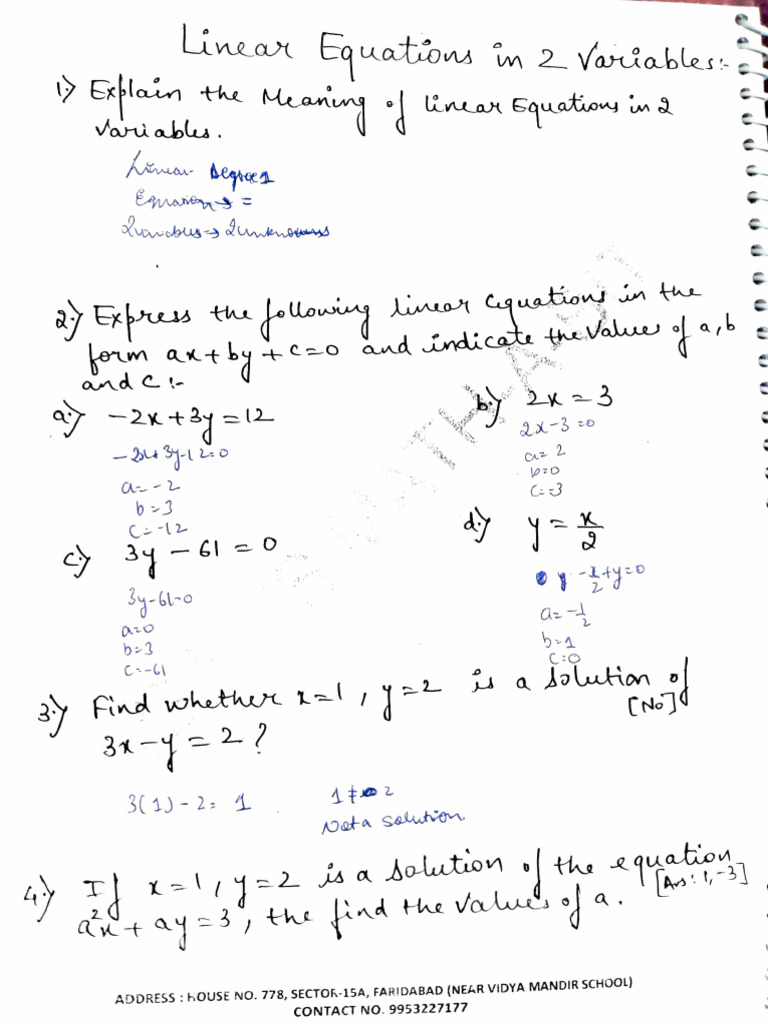 Linear Equations Assignment | PDF