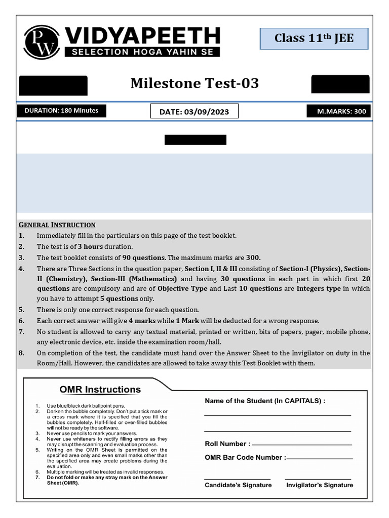 Milestone Test - 03 | PDF