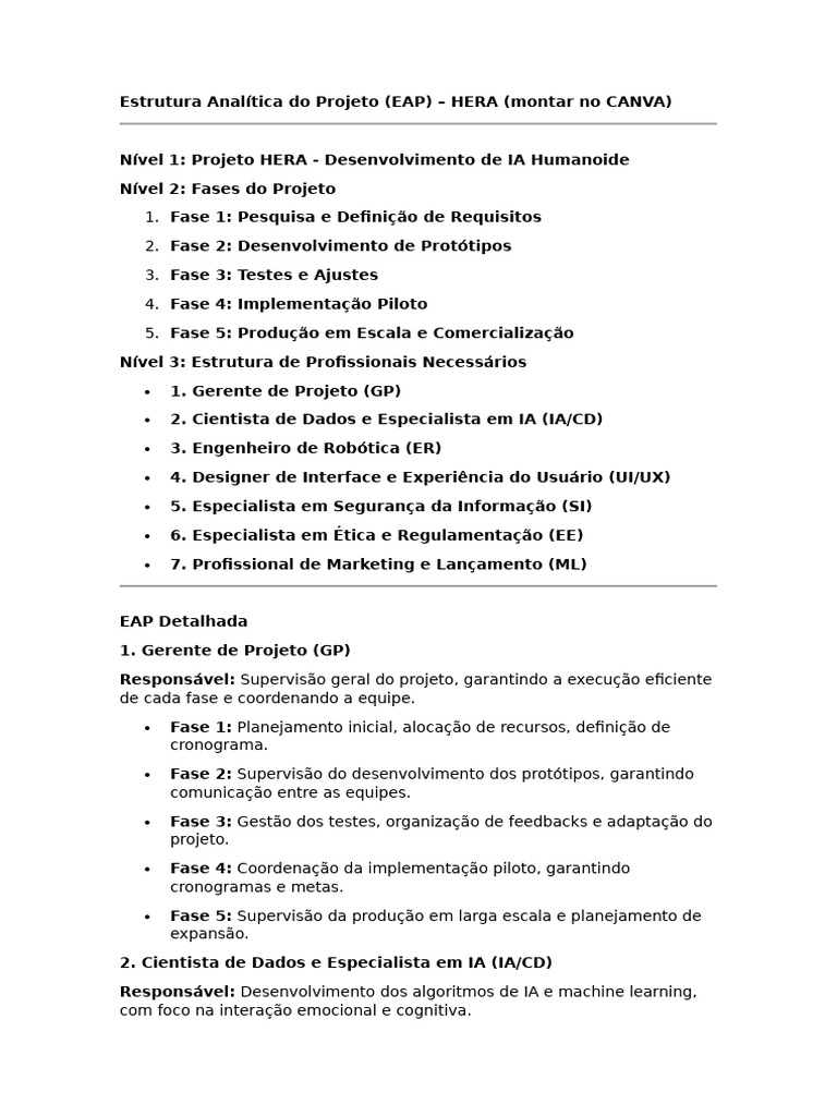 Estrutura Analítica Do Projeto - EAP PROJETO II | PDF