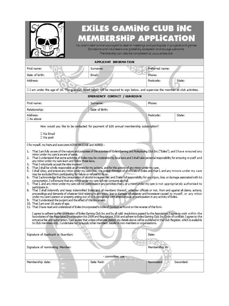 Exiles Membership Application Form | PDF