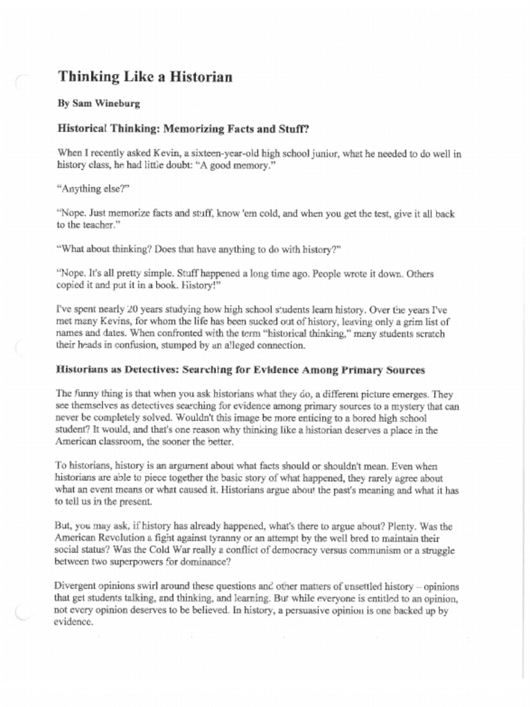 Thinking Like A Historian Article | PDF