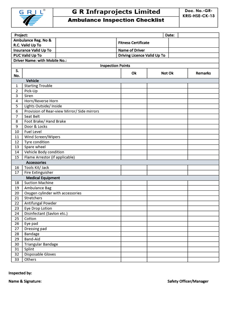 Ambulance Inspection Checklist | PDF | Business | Law