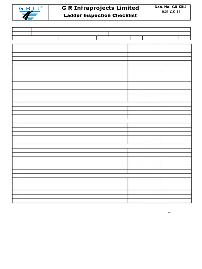 Doc. No.-GR-KRIS-HSE-CK-11-Ladder Inspection Checklist | PDF