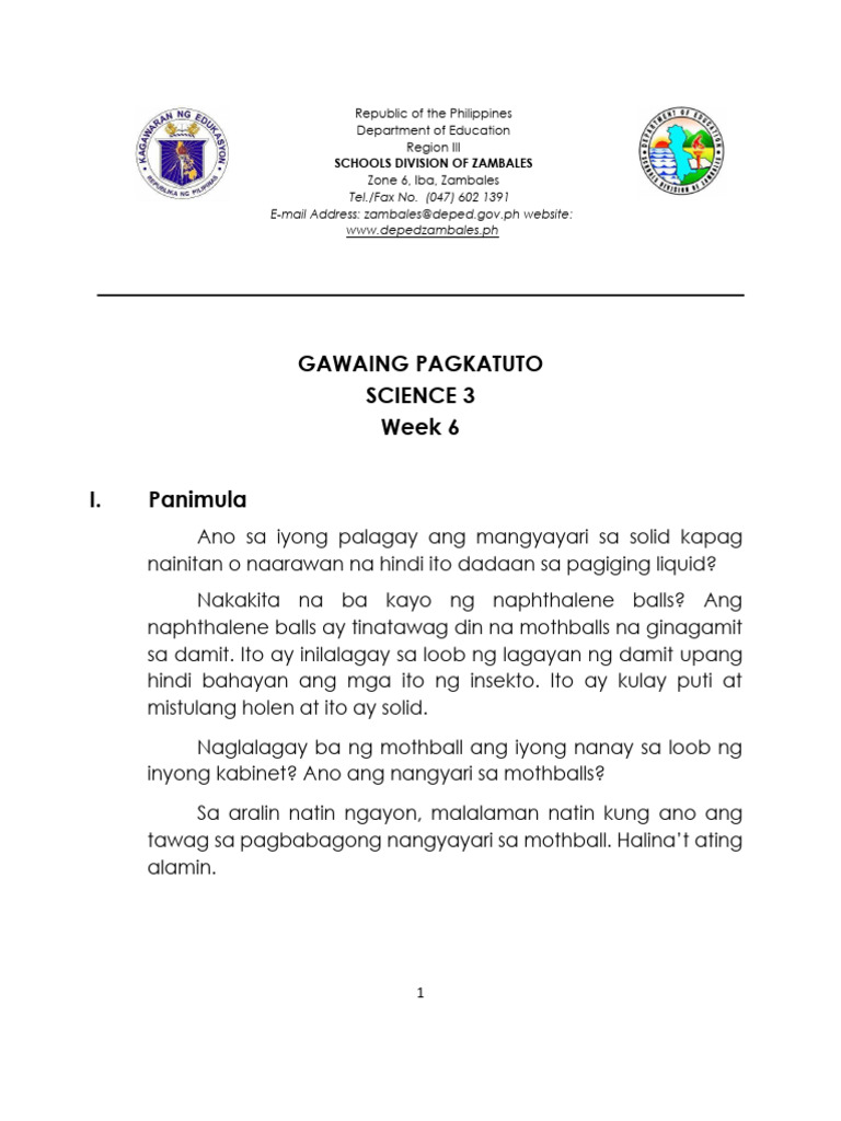 Science3 Q1 Wk6 LAS | PDF