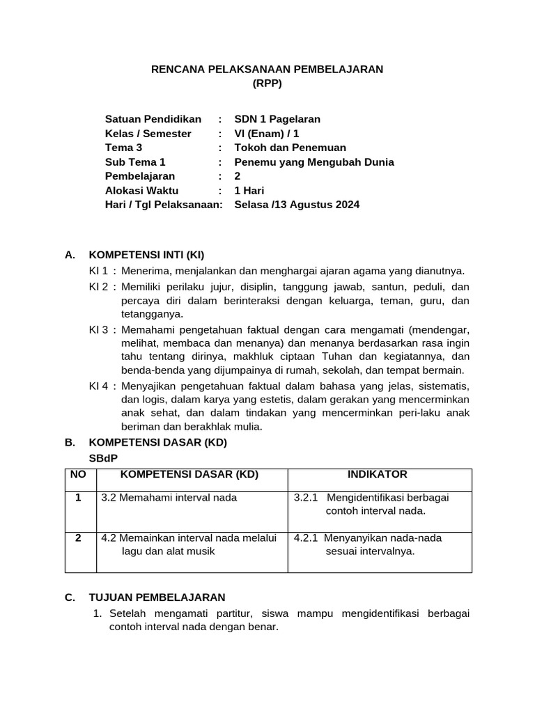 RPP Kelas 6 SBK | PDF