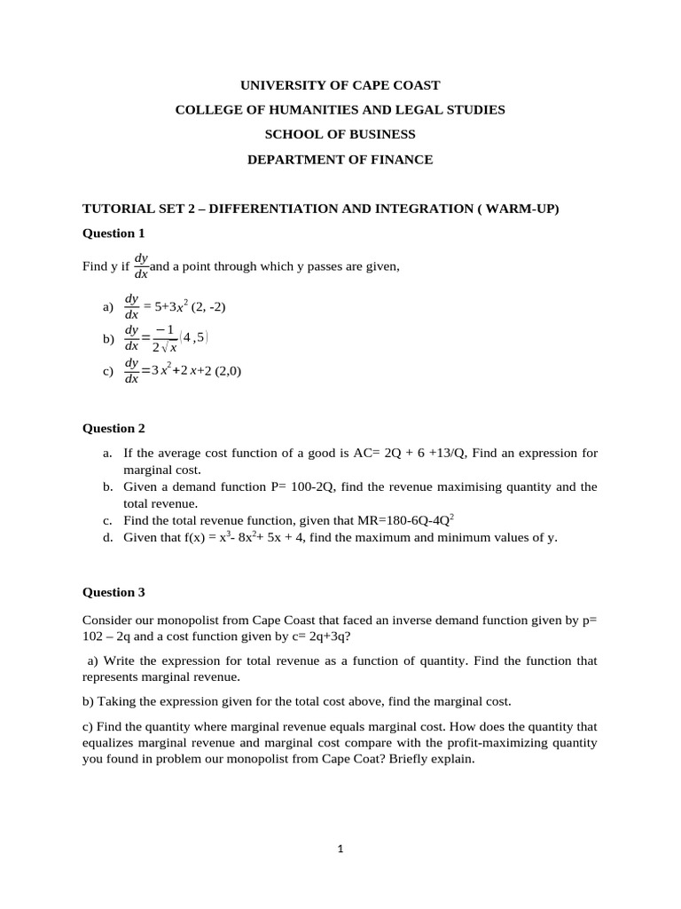 Tutorial Set 2 _ Differentiation and Integration | PDF
